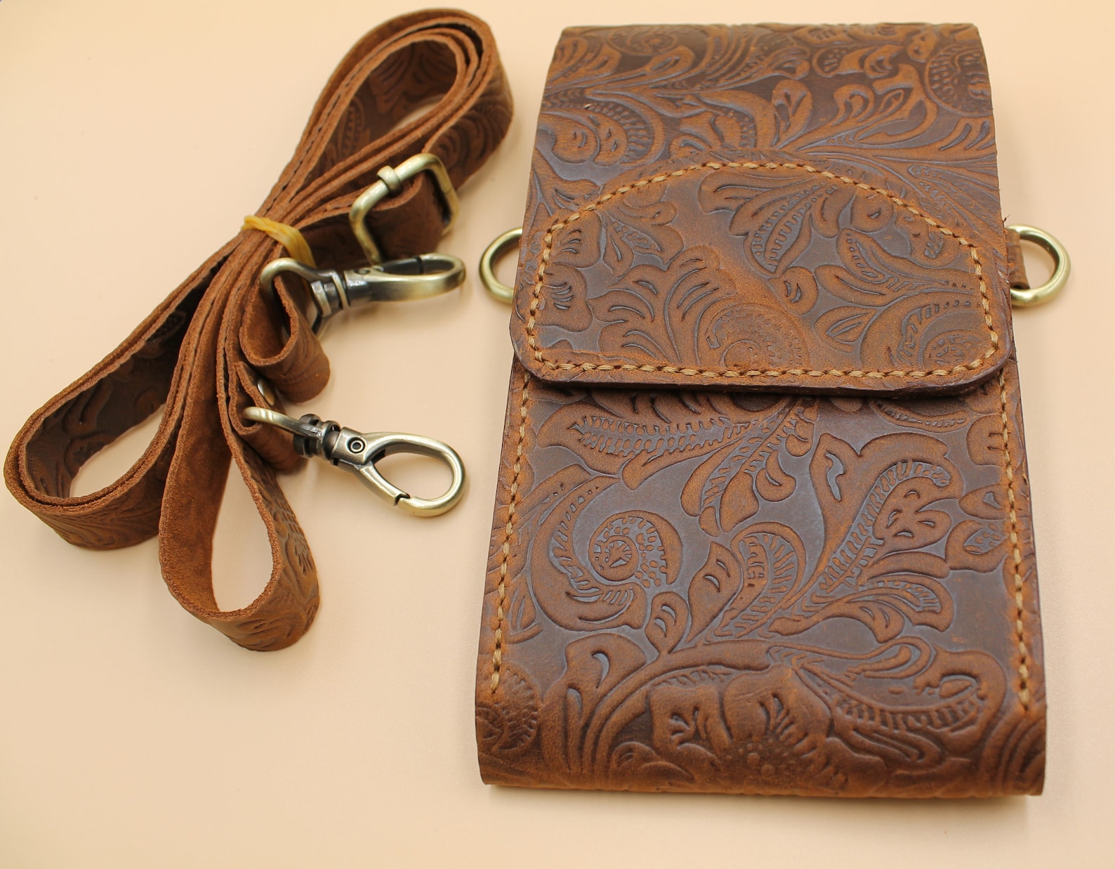 Leather Phone Bag, Embossed Leather Crossbody Bag - Etsy