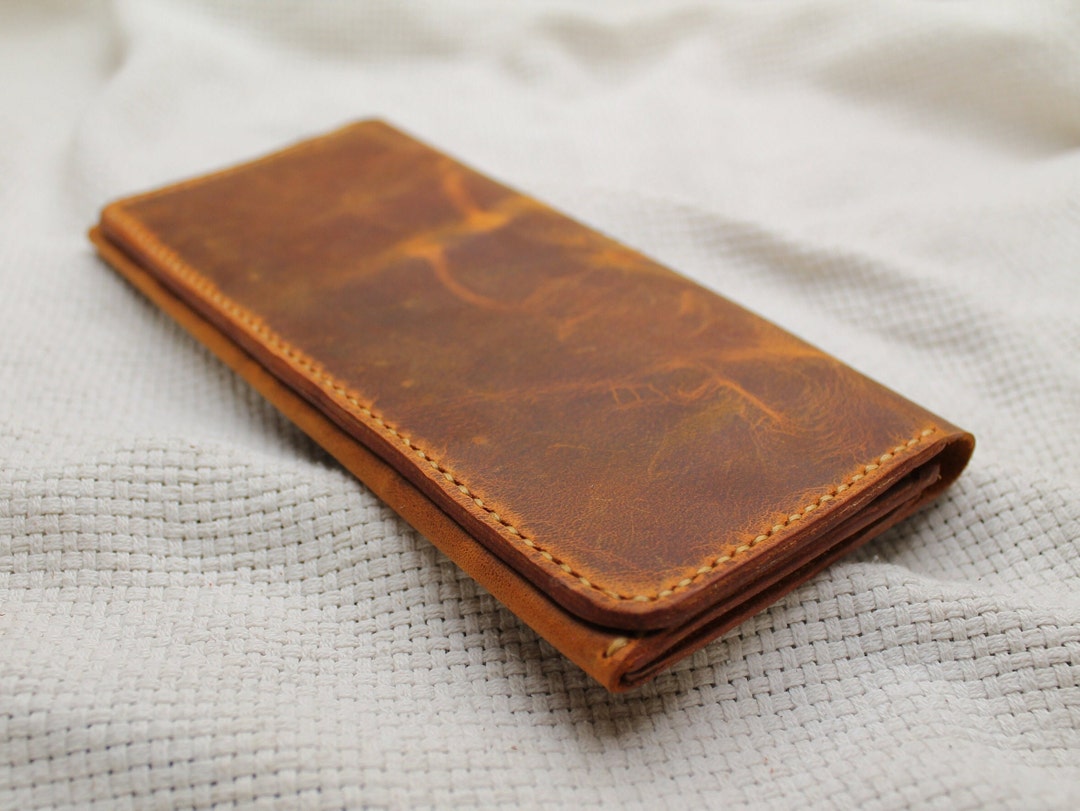 Long Leather Wallet, Natural Leather Wallet, Bifold Long Wallet - Etsy