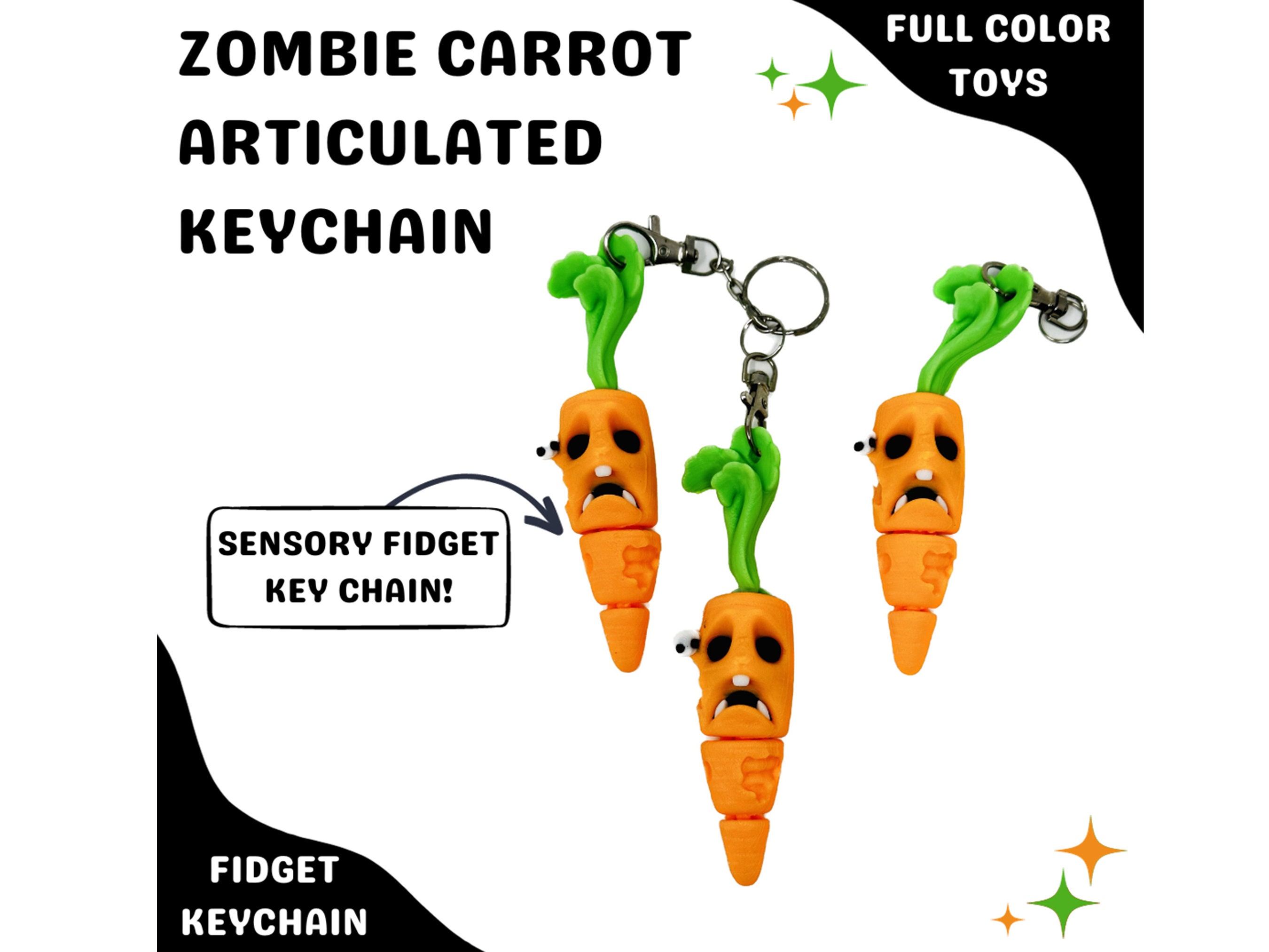 Zombie Carrot Articulated Keychain Toy Fidget Keychain Toy Full Color ...
