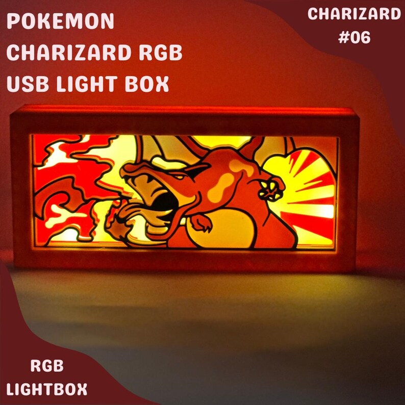 Charizard RGB Lightbox LED Pokemon Lamp Gaming Room Decor Custom ...
