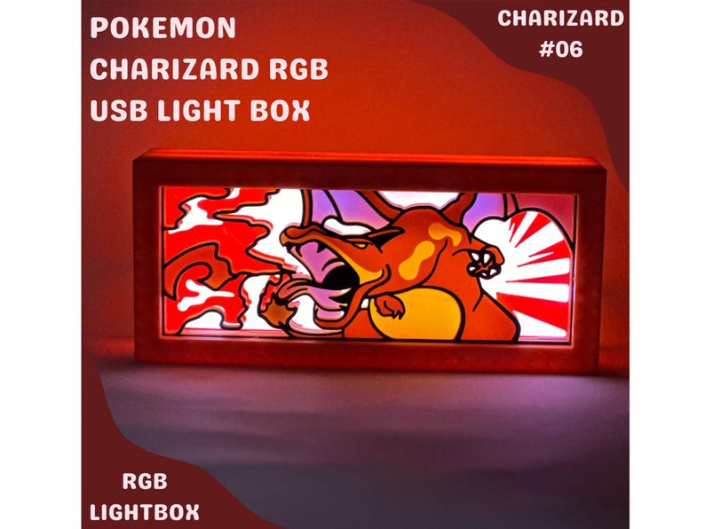 Charizard RGB Lightbox LED Pokemon Lamp Gaming Room Decor Custom ...