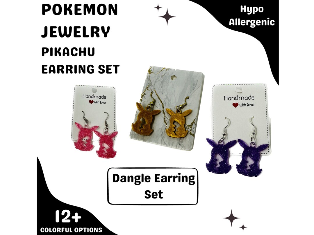 Pikachu Charm Earrings Sterling Silver Hypoallergenic Dangle Pokémon ...