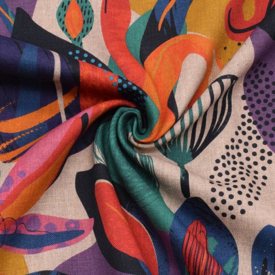 Decorative Fabric Large Flowers & Leaves Colorful Canvas Fabric Home ...