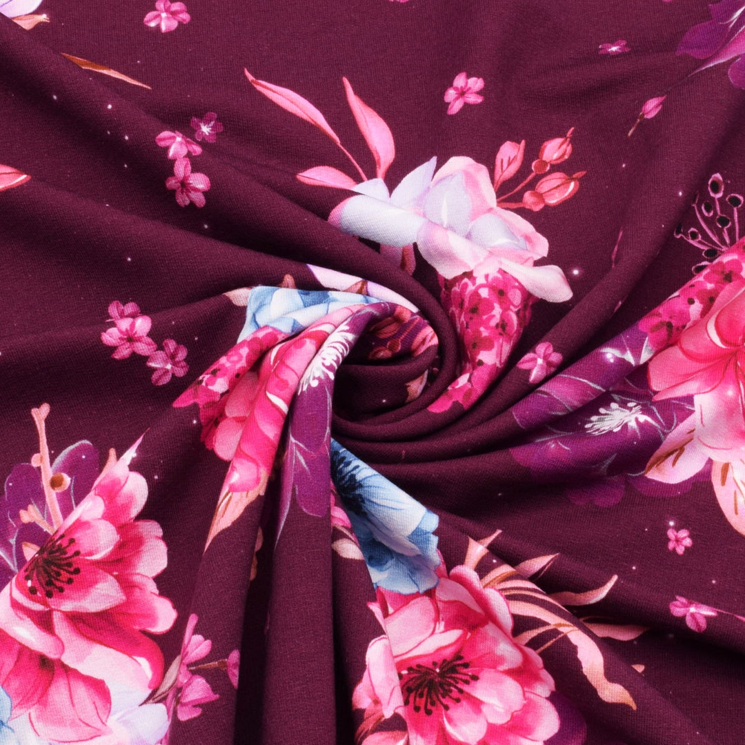 French Terry Stoff Blumen pink lila Sommersweat Meterware ab - Etsy.de