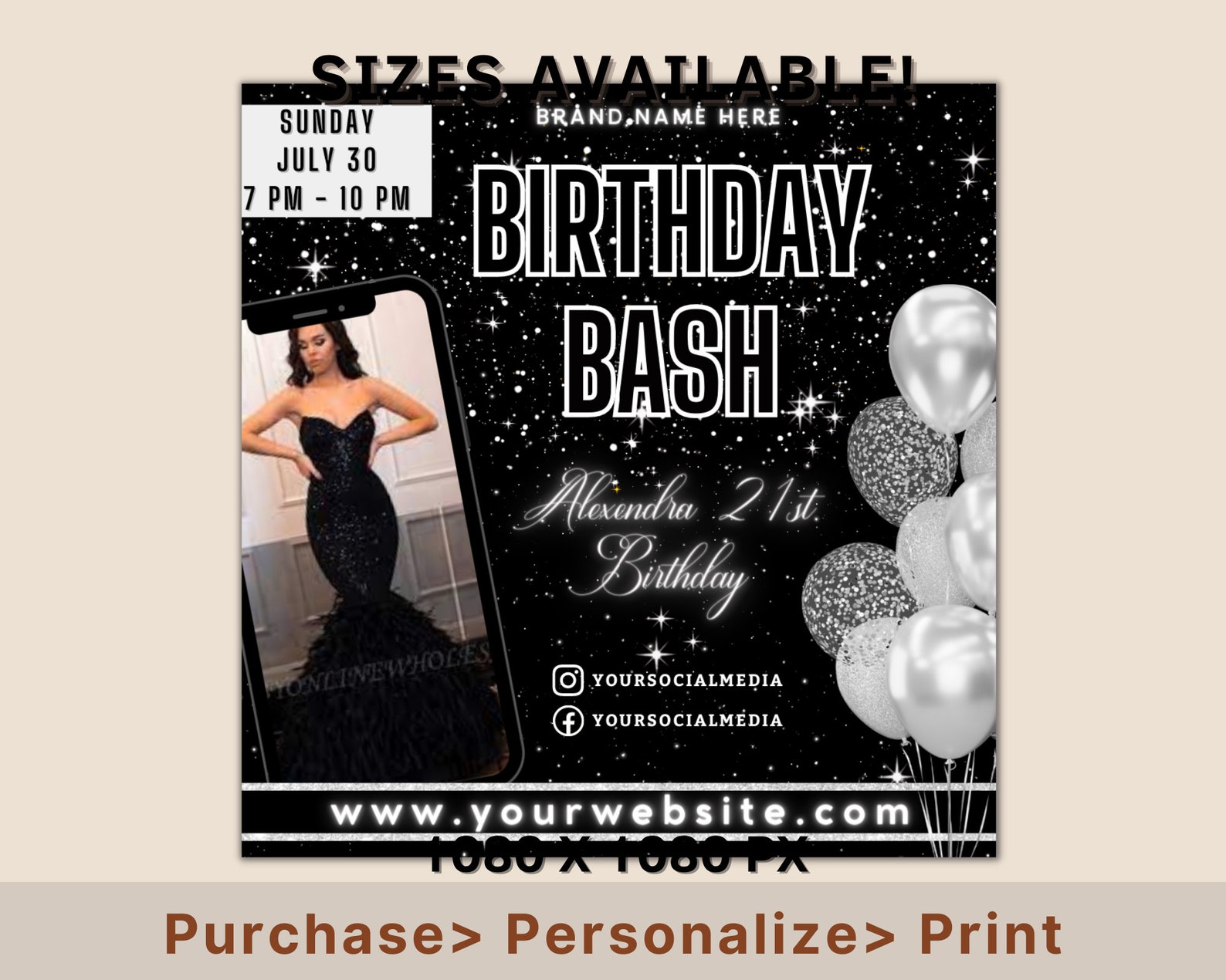 Birthday Flyer, Birthday Girl, Birthday Template, DIY Golden Goddess ...