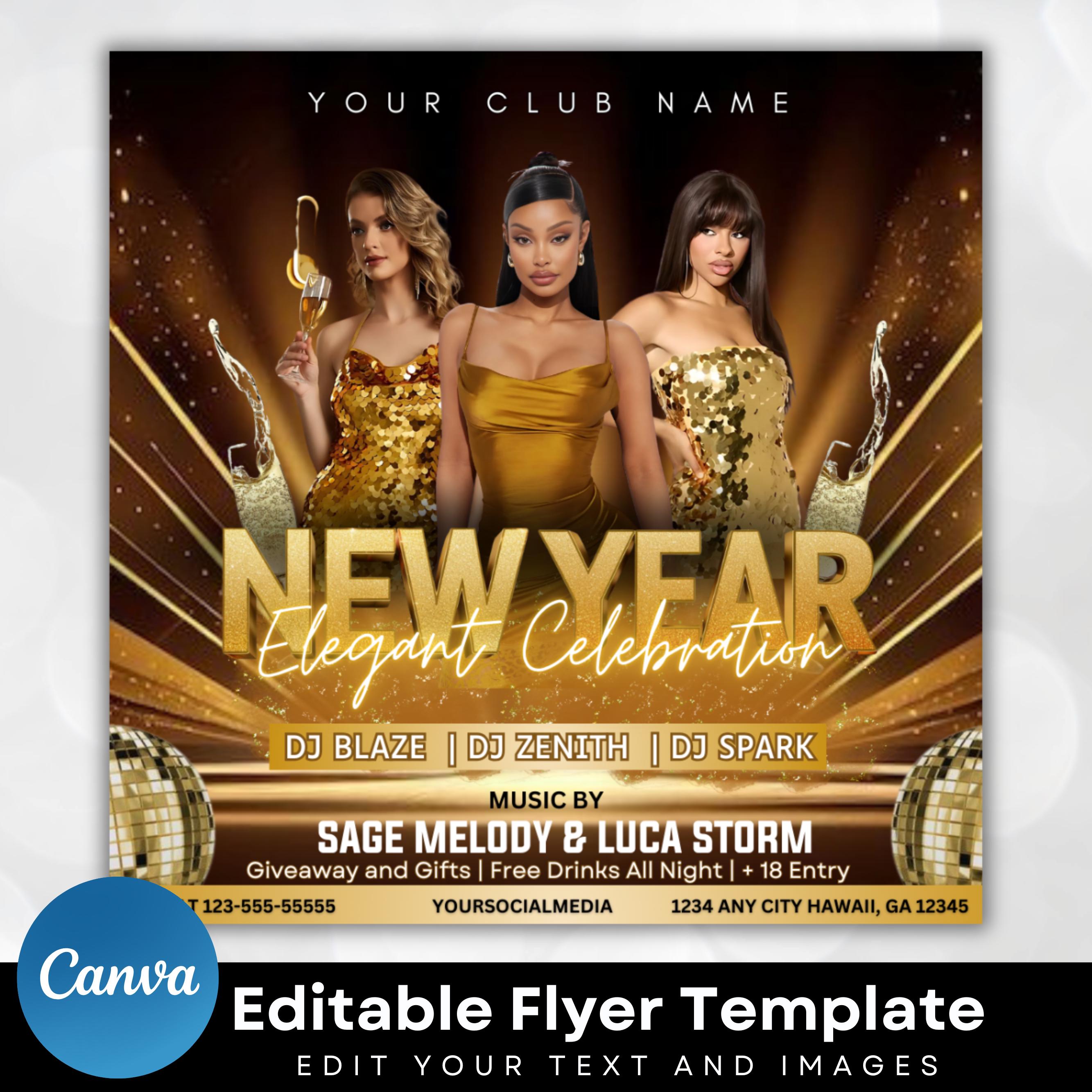 New Year Party Flyer 2025, Canva Template Flyer, Happy New Year ...