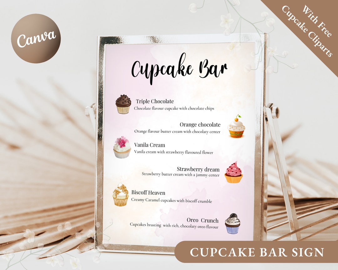 Cupcake Bar Sign Template, Wedding Signage, DIY Cupcake Menu Template ...
