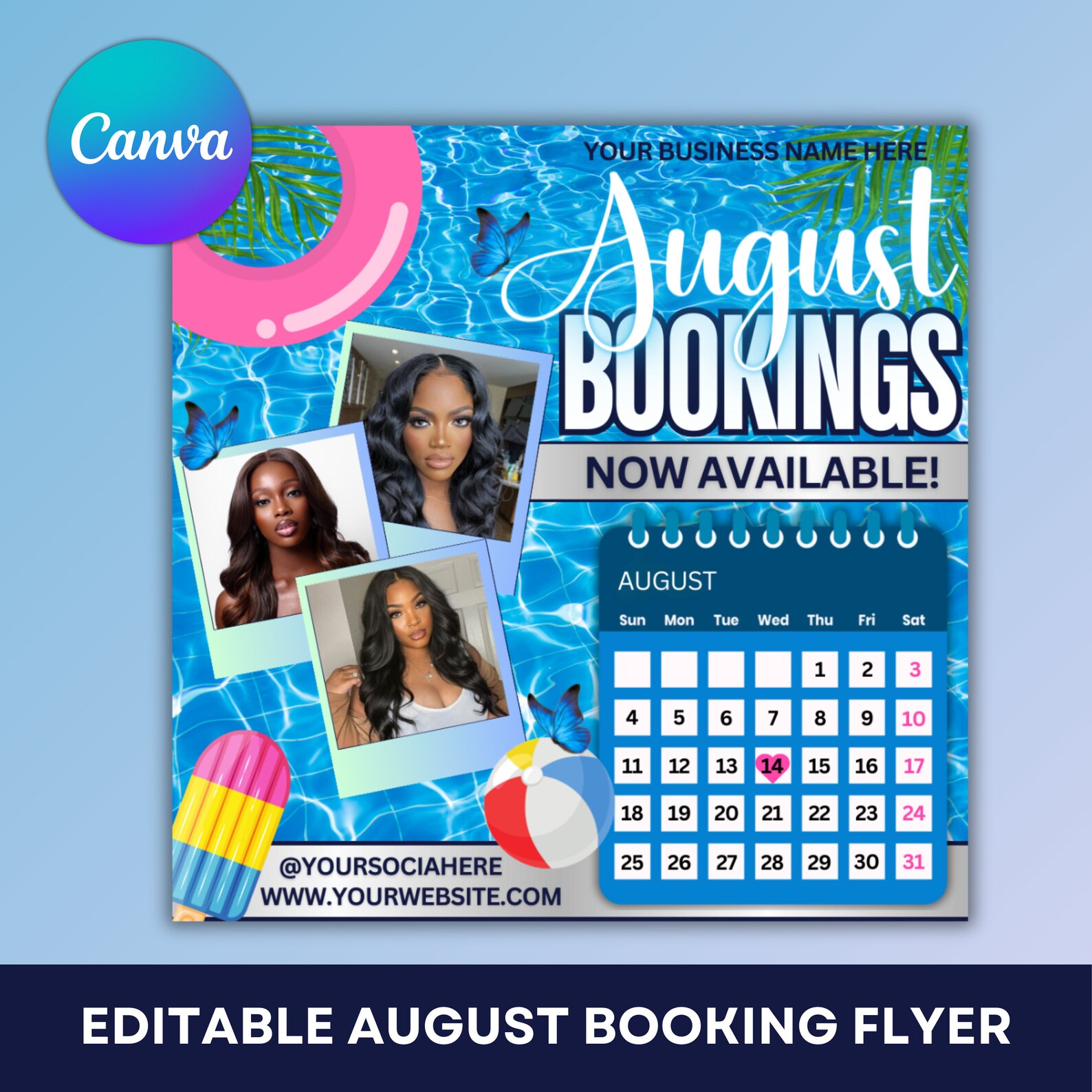 August Booking Flyer, Canva Template Design Instagram Flyer, Summer ...