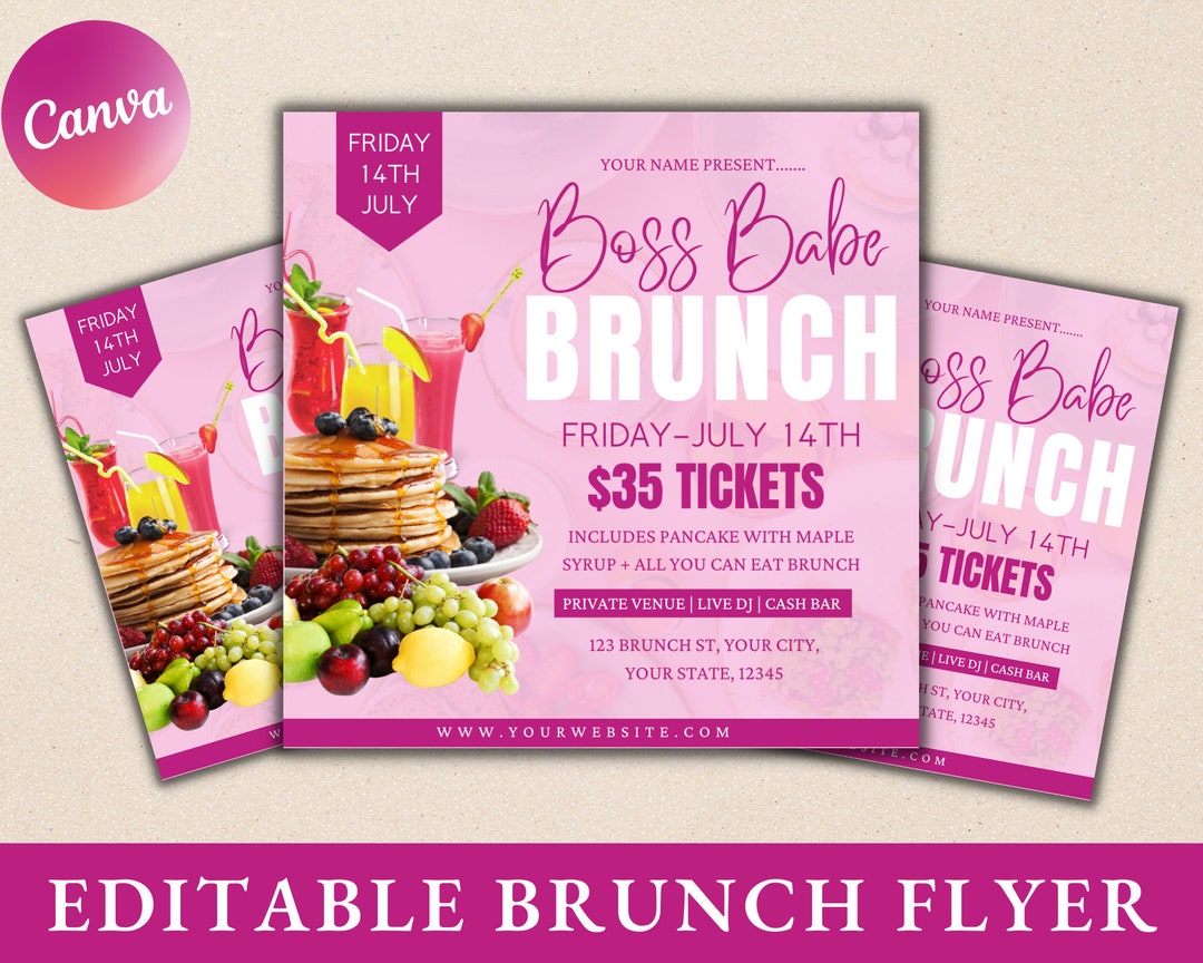 Brunch Flyer | DIY Brunch Invitation Birthday Brunch Boss Babe Brunch ...