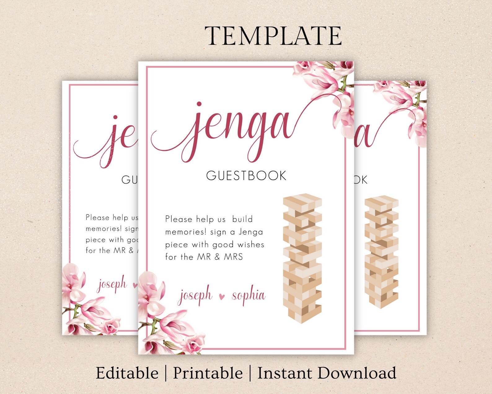 Wedding Jenga Guestbook Sign, Printable Jenga Guestbook Template, Leave ...