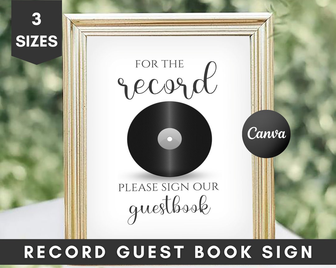 For the Record Sign, Sign Our Record Guest Book, Record Guestbook Sign ...