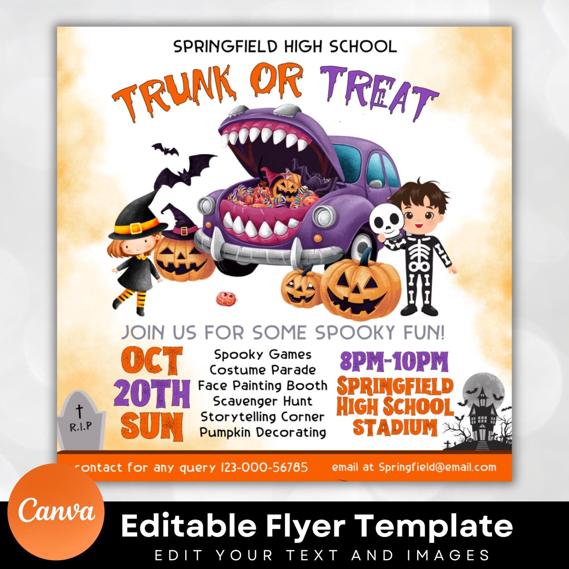 EDITABLE Trunk or Treat, Halloween Flyer, Trunk or Treat Invitation ...