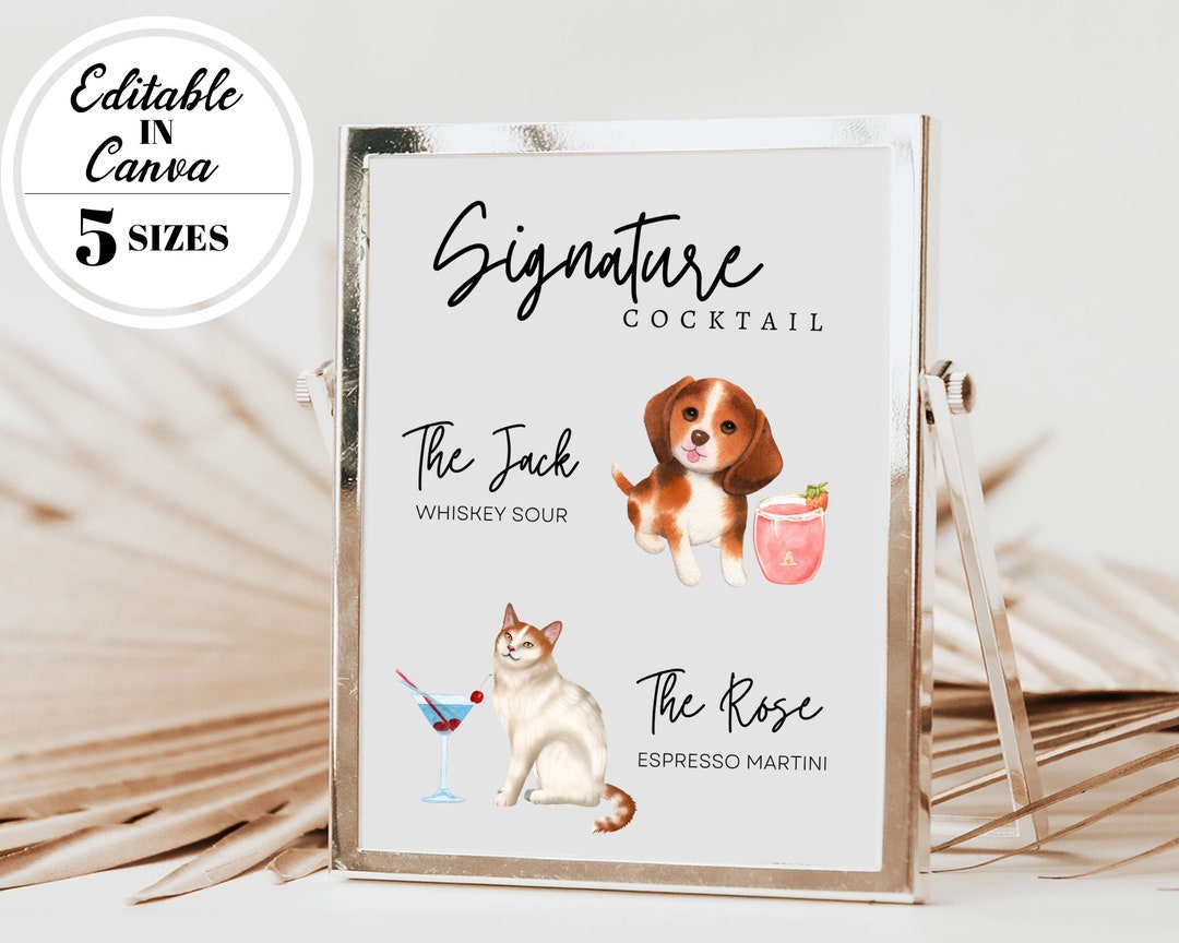Signature Drink Sign Dog, Wedding Pet Sign, Signature Drinks Pet ...