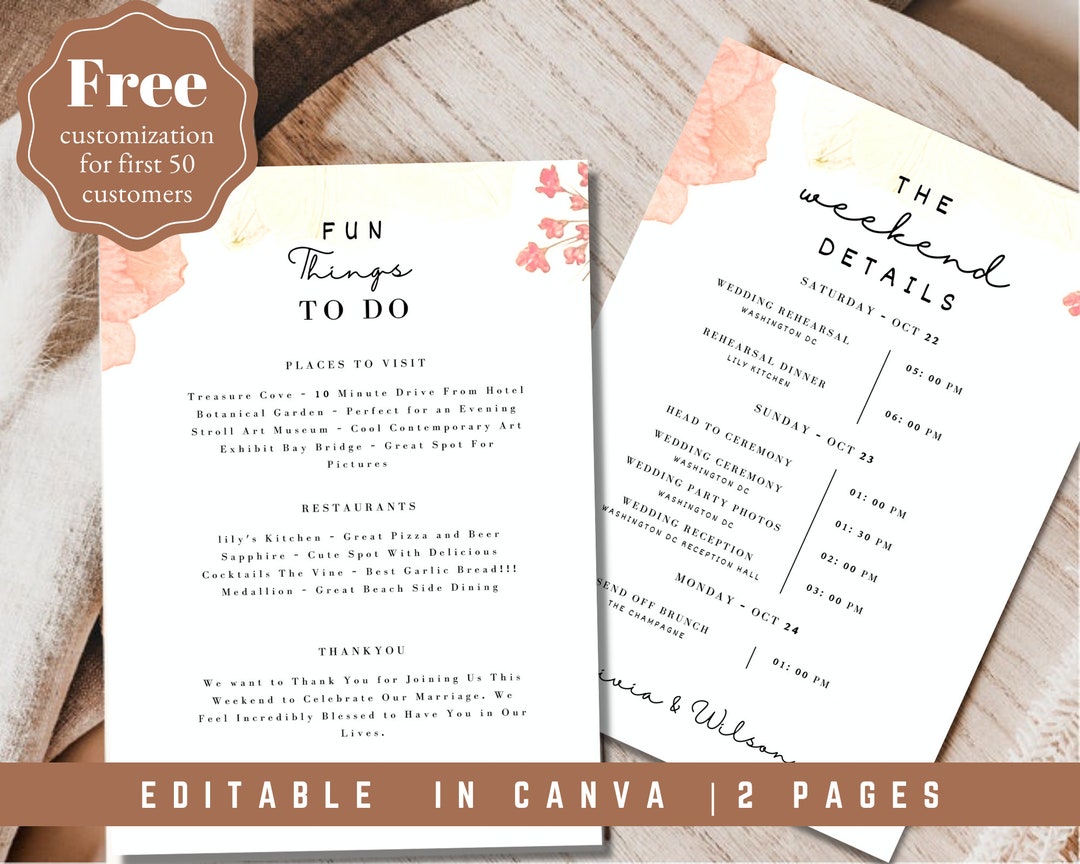 Wedding Weekend Timeline, Wedding Itinerary Template, Wedding Itinerary ...