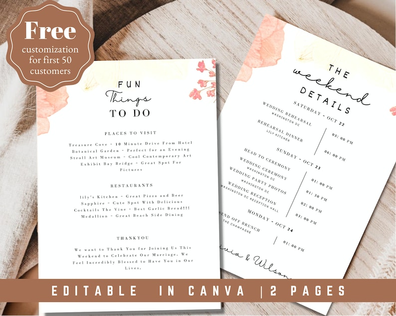 Wedding Weekend Timeline, Wedding Itinerary Template, Wedding Itinerary ...