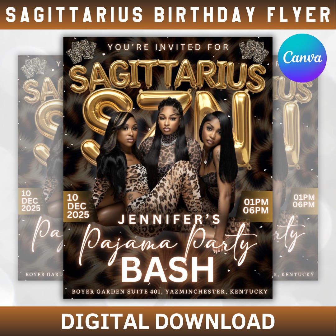 Cheetah Print Sagittarius Birthday Flyer for Her, Zodiac Nightclub ...
