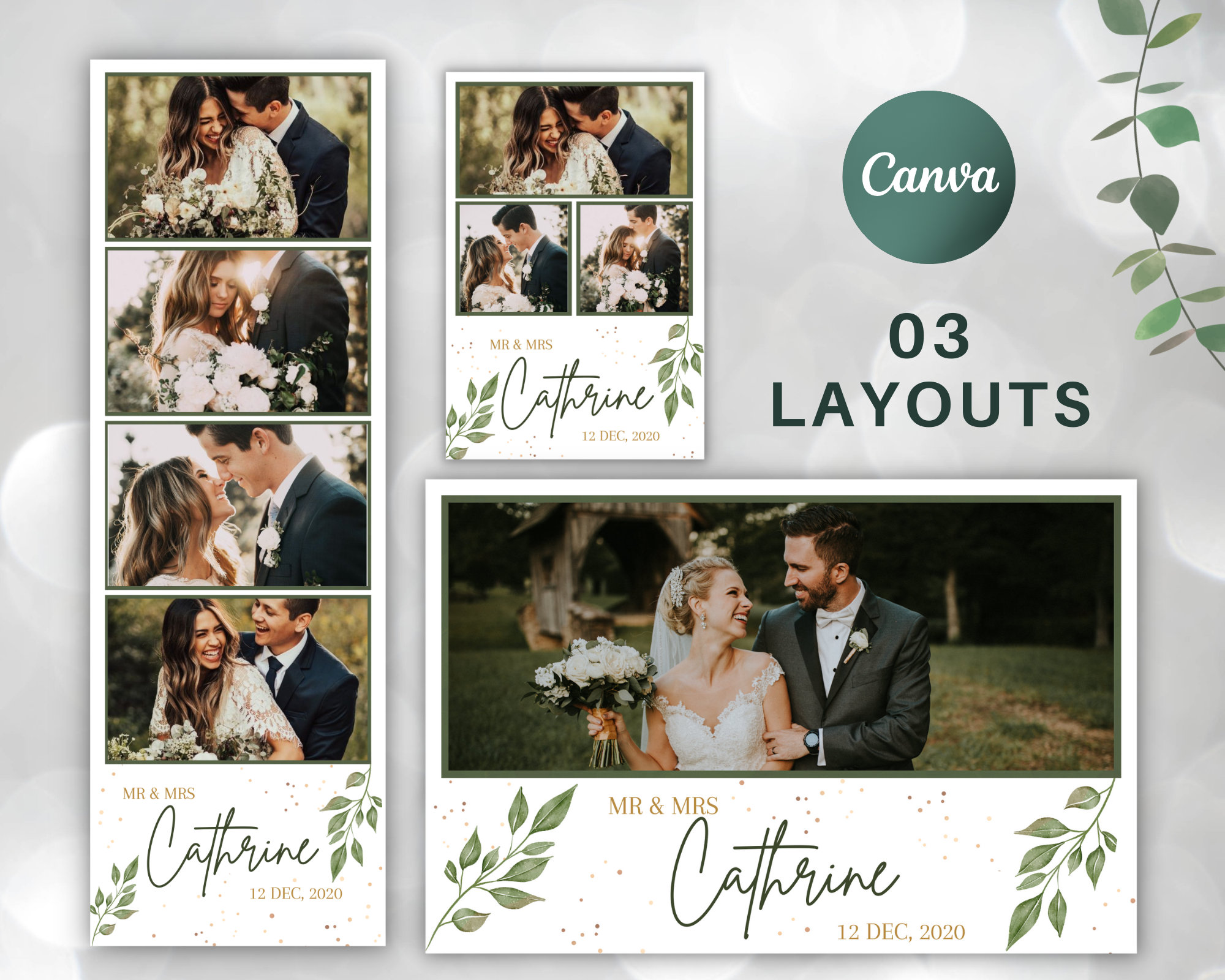 Wedding Photobooth Template 2x6 4x6 6x4 With Green Tiny Leaves Wedding ...