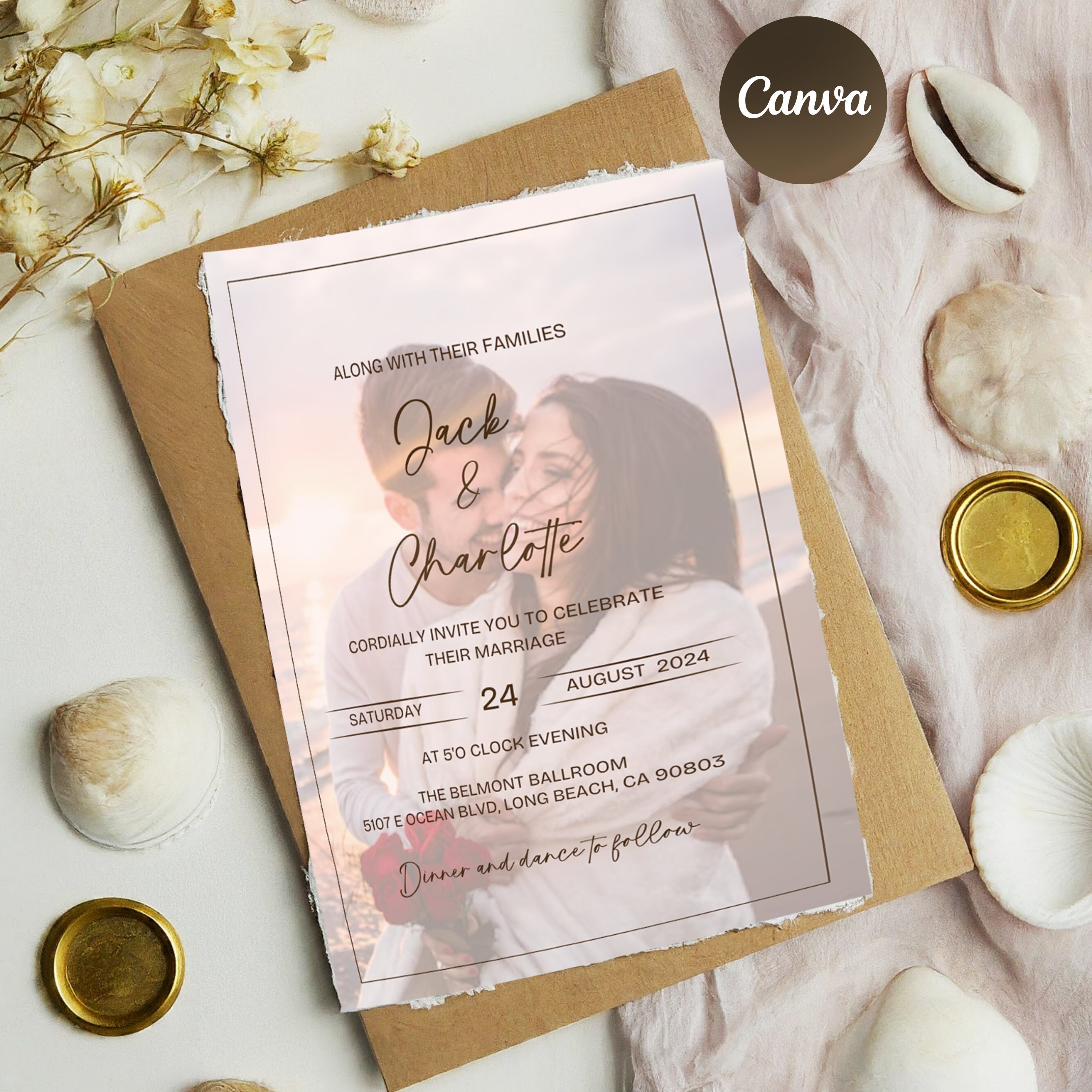 Wedding Photo Invite Canva Template, Simple Wedding Invitation With ...