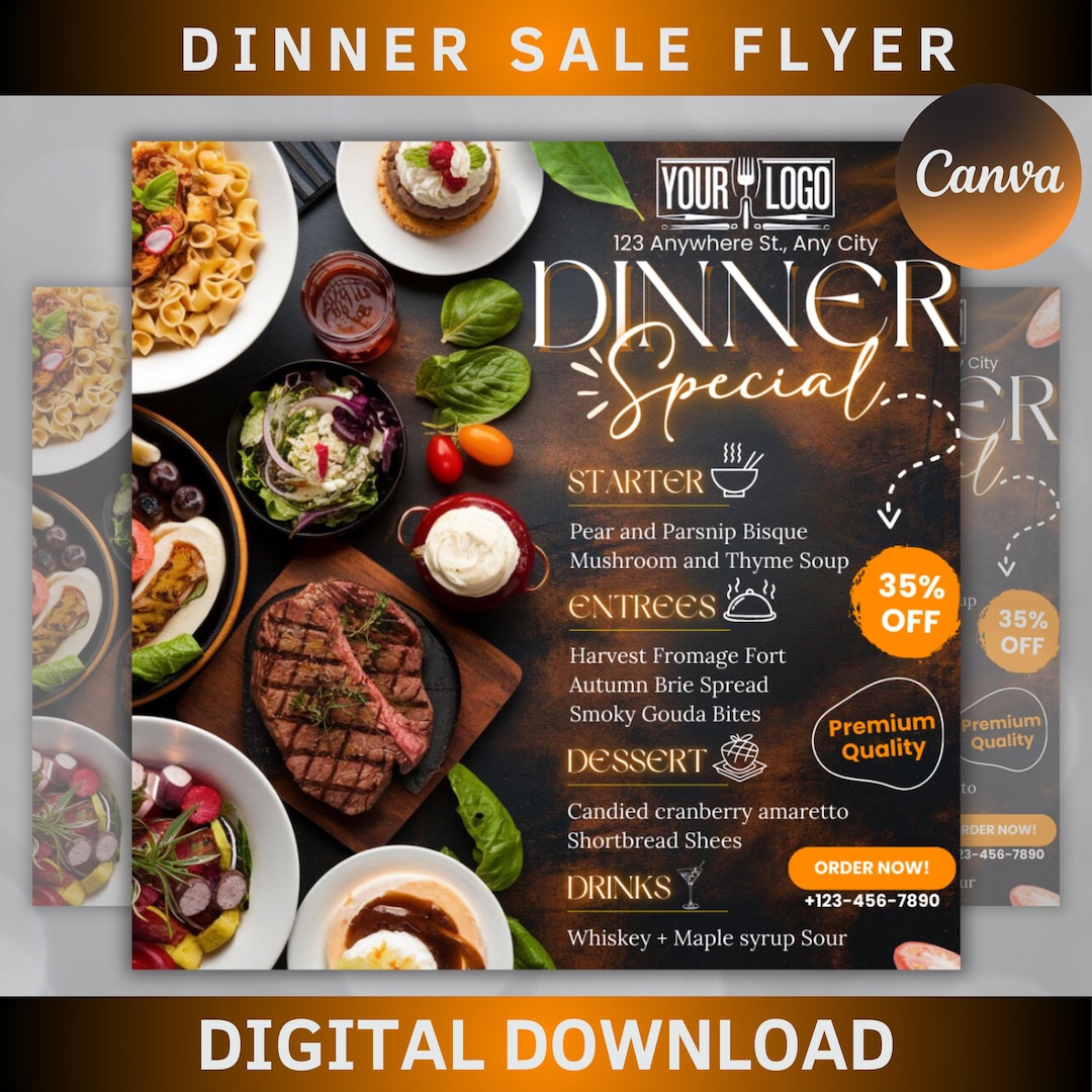 Dinner Sale Flyer, Sunday Deal Special Flyer Restaurant Food Menu ...