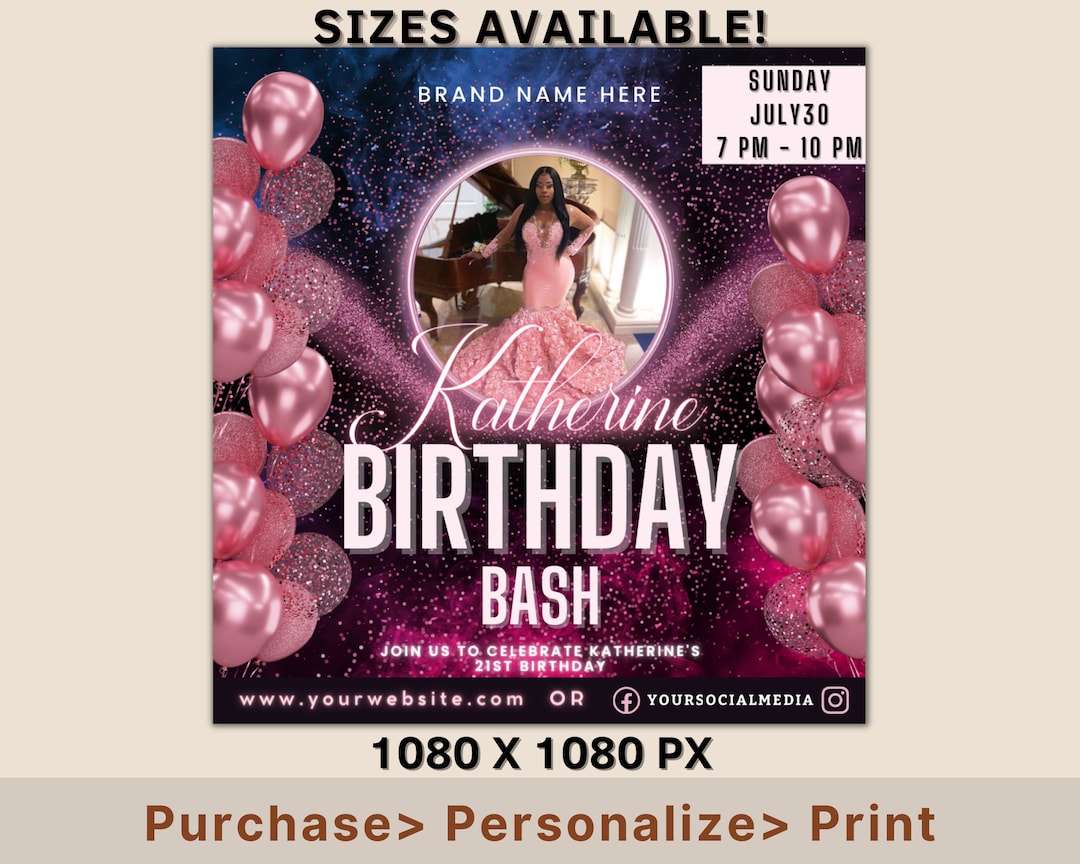 Birthday Flyer, Birthday Flyer Girl, Custom Editable Templates, Happy ...