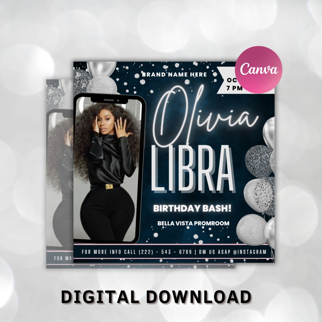 Libra Birthday Flyer, Birthday Template, Birthday Girl, Party Flyer ...