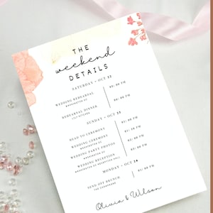 Wedding Weekend Timeline, Wedding Itinerary Template, Wedding Itinerary ...