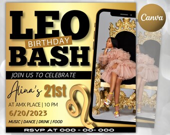Leo Birthday Flyer, Birthday Template, Birthday Girl, Party Flyer ...