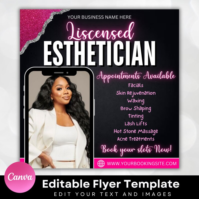 Esthetician Flyer Canva Template: Beauty Spa, Facial Services (digital ...