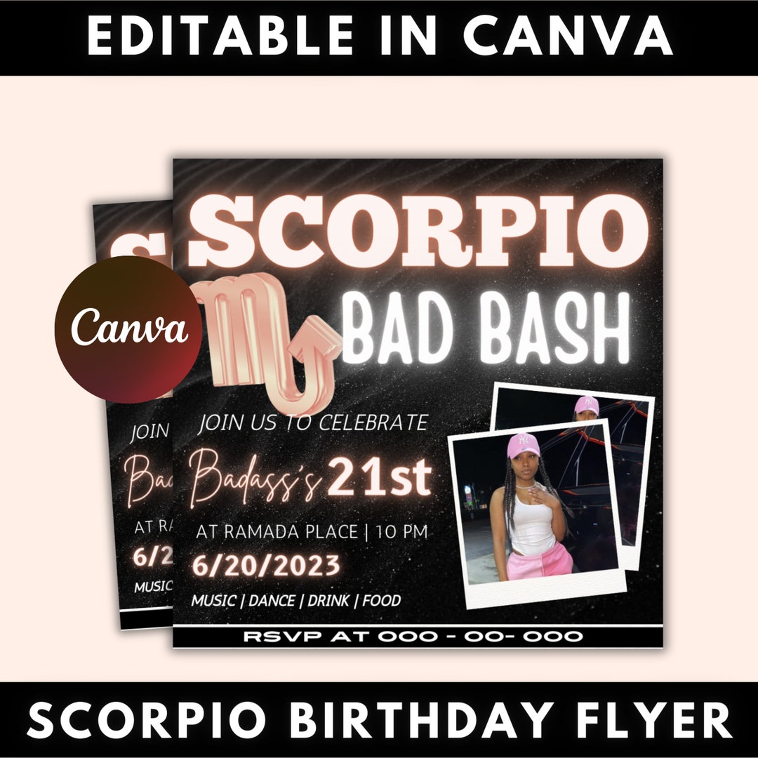 Editable Scorpio Birthday Flyer, Scorpio Invitation, Scorpio Flyer ...
