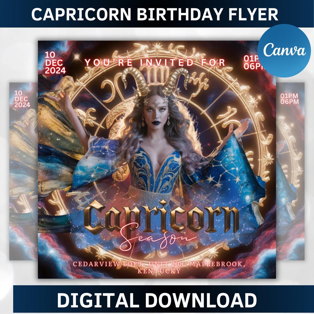 Capricorn Birthday Flyer, Birthday Girl, Happy Birthday Flyer ...