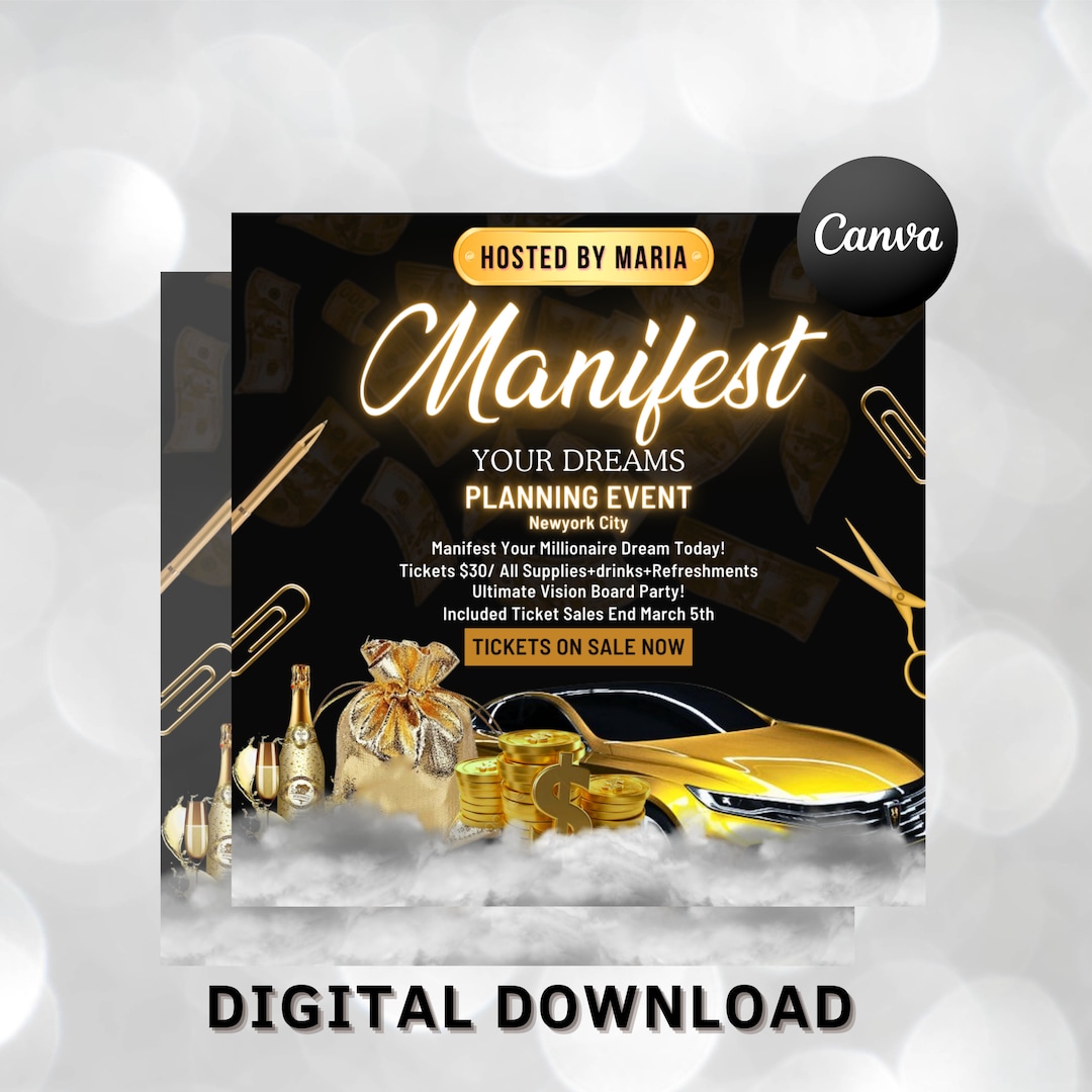 Vision Board Party Flyer, Vision Board Flyer, Manifesting Event Flyer ...