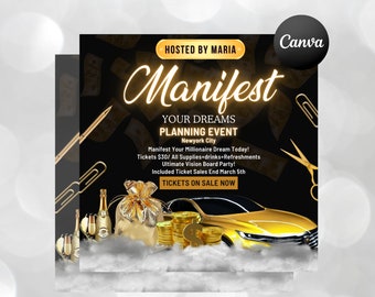 Vision Board Party Flyer, Vision Flyer, Manifesting Event Flyer, Board ...