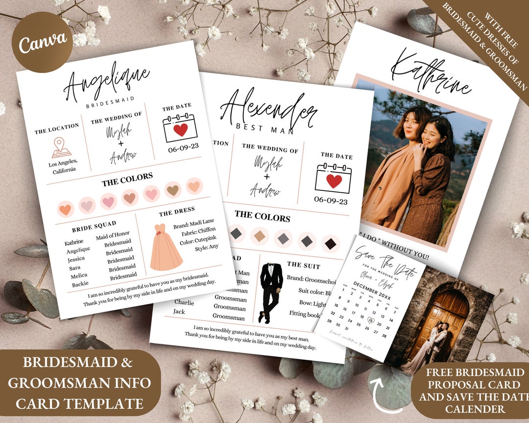 Canva Editable Bridesmaid Info Card, Bridesmaid Proposal Card Canva ...
