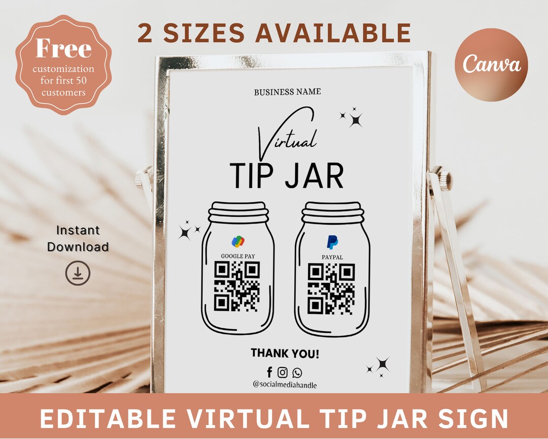 Virtual Tip Jar Sign, Payment Method Sign, Virtual Tip Venmo, Cash App ...