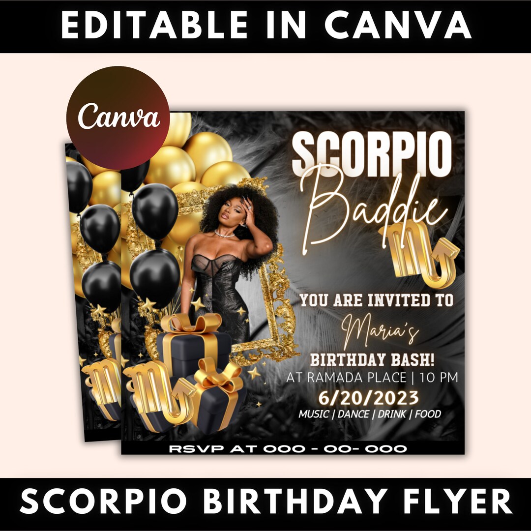 Scorpio Birthday Flyer, Birthday Template, Birthday Girl, Party Flyer ...