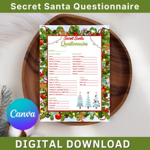 Secret Santa Questionnaire, Secret Santa Questions Printable, Secret ...