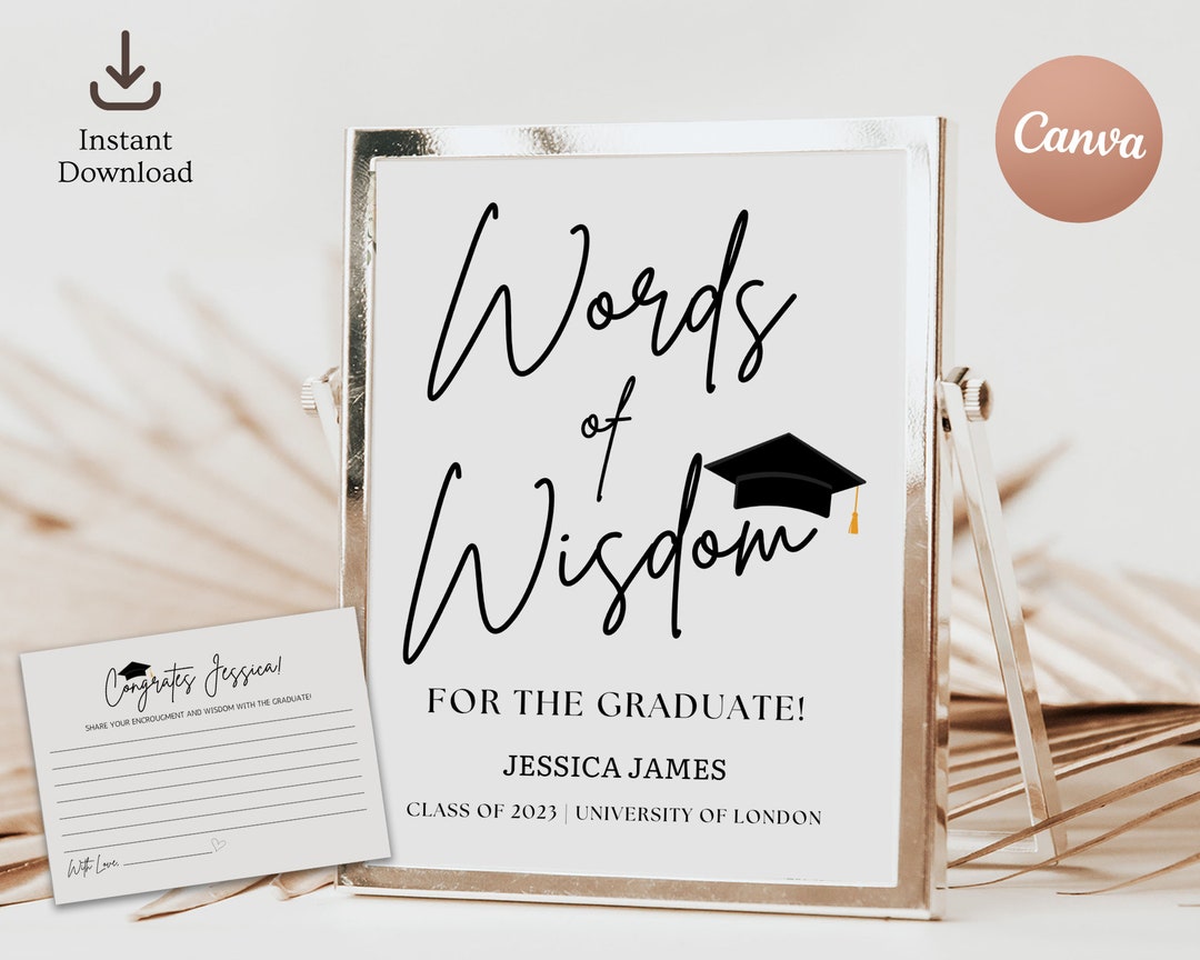 Words of Wisdom Graduation Sign & Card Template, Printable, Editable ...