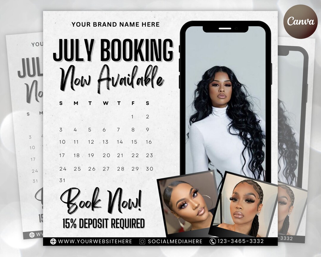 July Booking Flyer, Appointent Available Flyer, DIY Summer Flyer ...