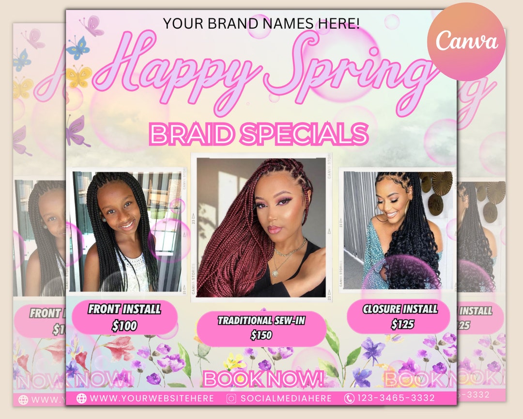 Spring Braid Specials Flyer, Spring Sale Flyer, Braids Flyer, Salon ...