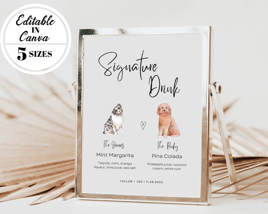 Dog Signature Drink, Signature Cocktail, Wedding Pet Sign, Signature ...