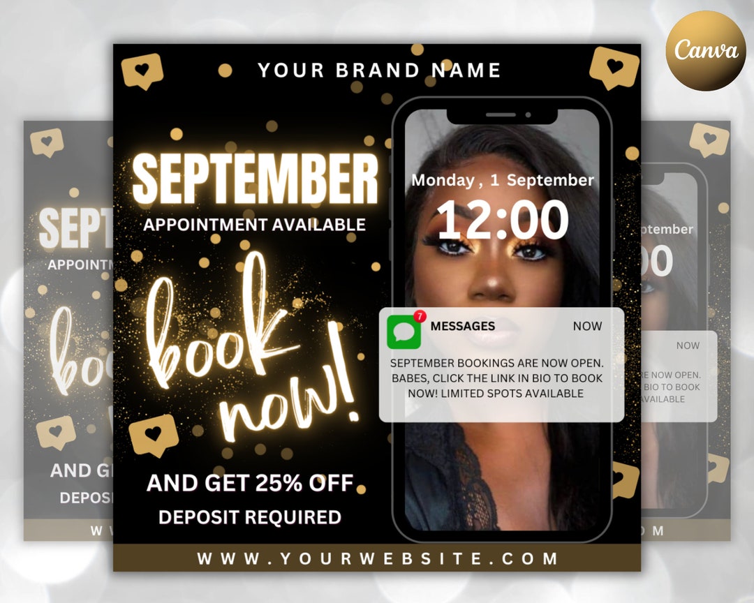 Editable September Booking Flyer, DIY Hair Lash Makeup Nail ...