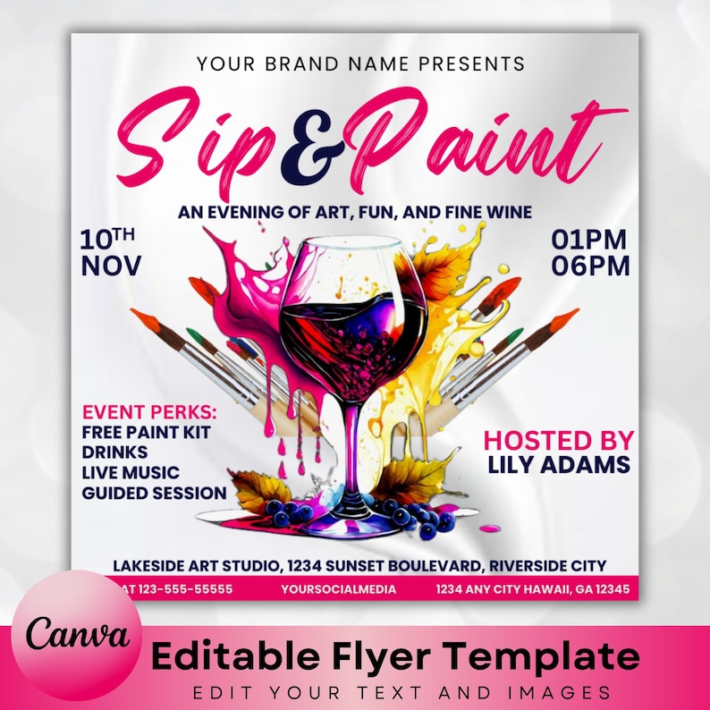 Sip and Paint Flyer, Paint Party Flyer, DIY Flyer Template Design ...