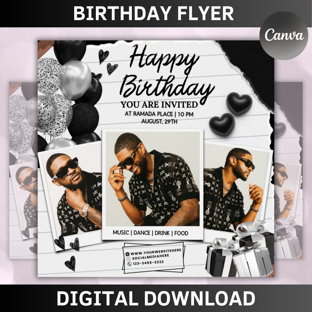 Men Birthday Invitation Template, Men Birthday Party Flyer, Happy ...