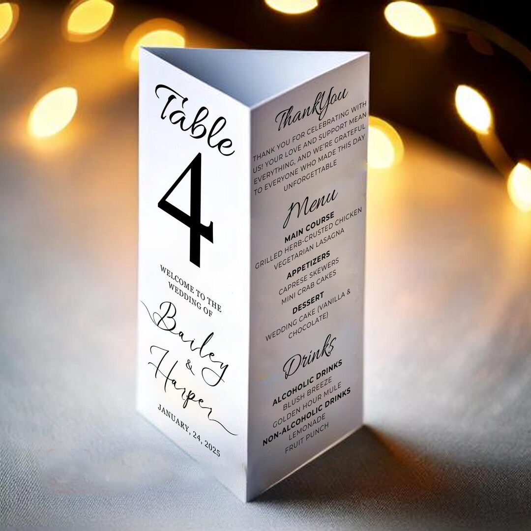 Wedding Trifold Table Number, Minimalist Wedding Table Numbers, Wedding ...