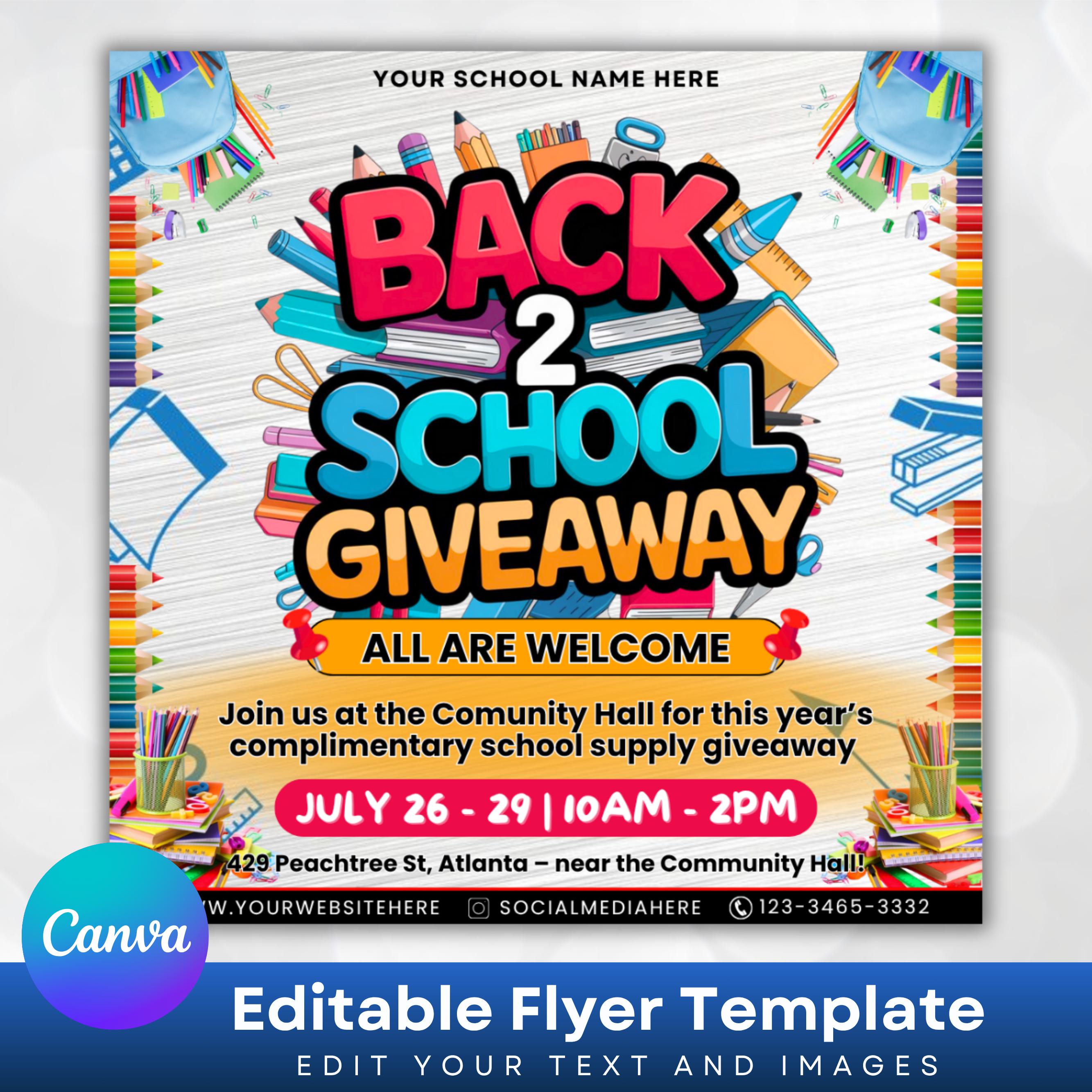 Back to School Flyer Giveaway Flyer, Back to School Supplies Flyer, DIY ...