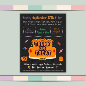 EDITABLE Trunk or Treat, Halloween Flyer, Trunk or Treat Invitation ...