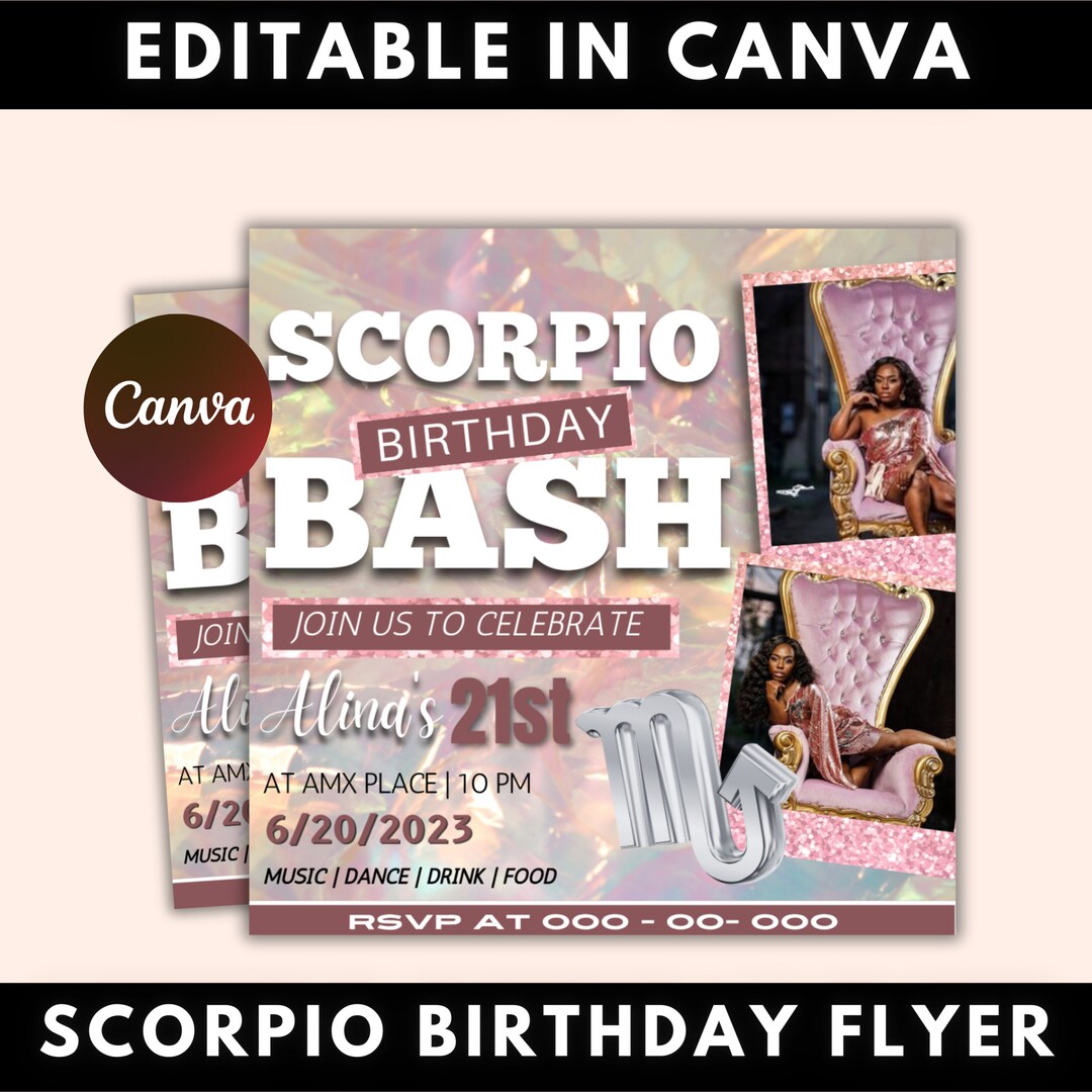 Scorpio Birthday Flyer, Scorpio Birthday Invitation, Birthday Flyer ...