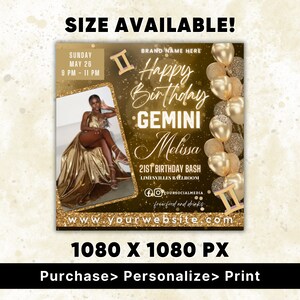 Gemini Editable Birthday Flyer, Gemini Flyer Canva Template, Birthday ...