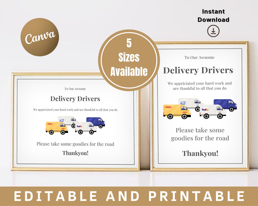 Delivery Driver Snack & Drink Sign, Mail Carrier, Packages, Essential ...