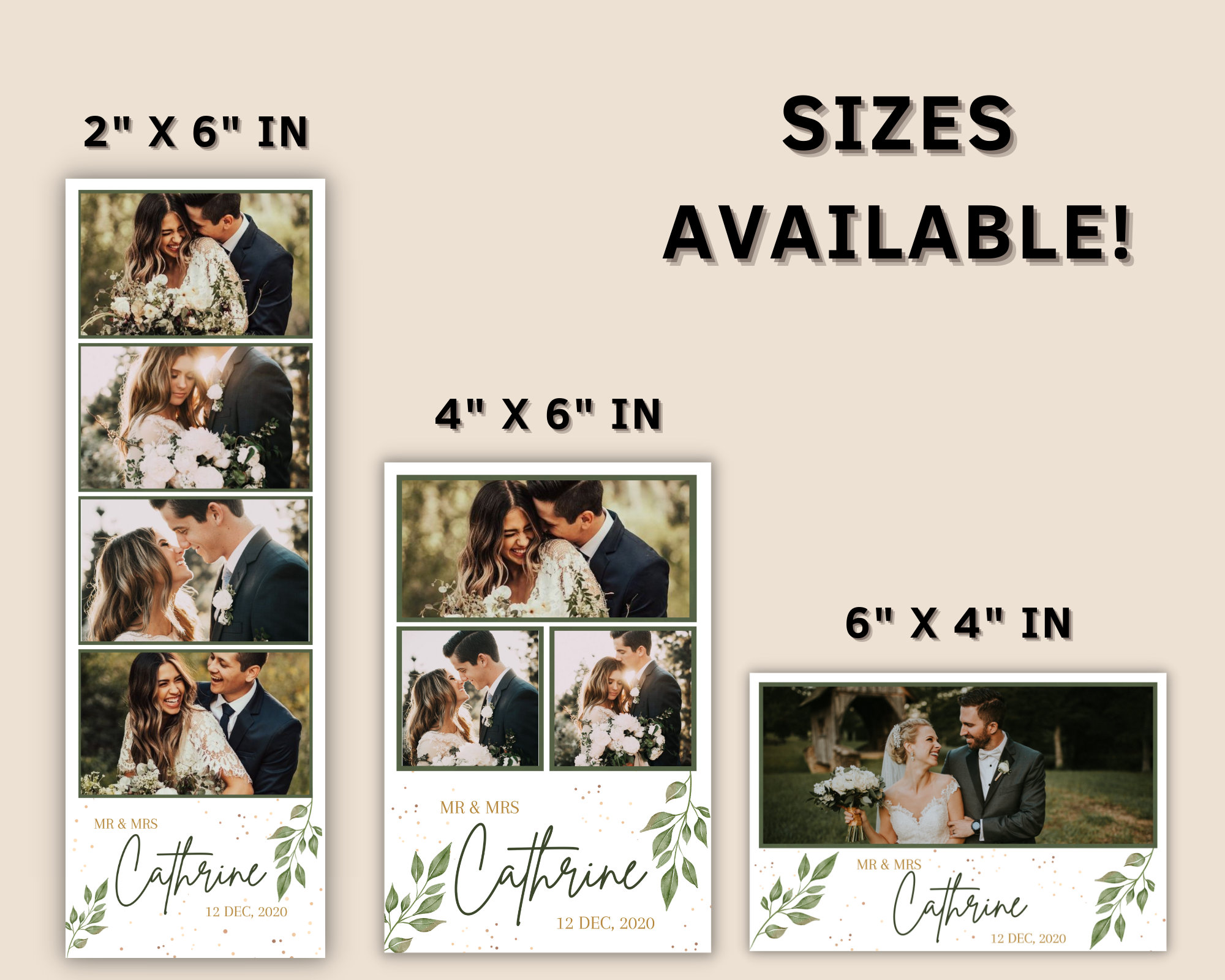 Wedding Photobooth Template 2x6 4x6 6x4 With Green Tiny Leaves Wedding ...